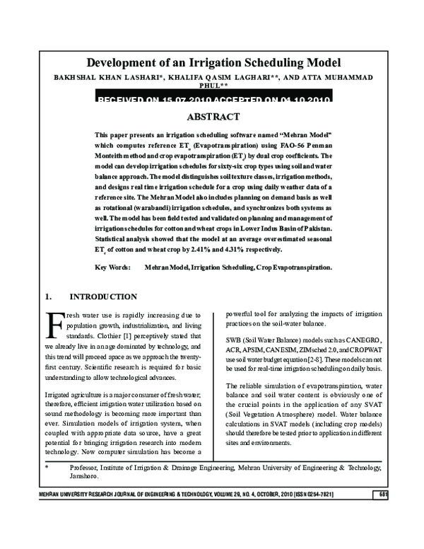 (PDF) Development of an Irrigation Scheduling Model