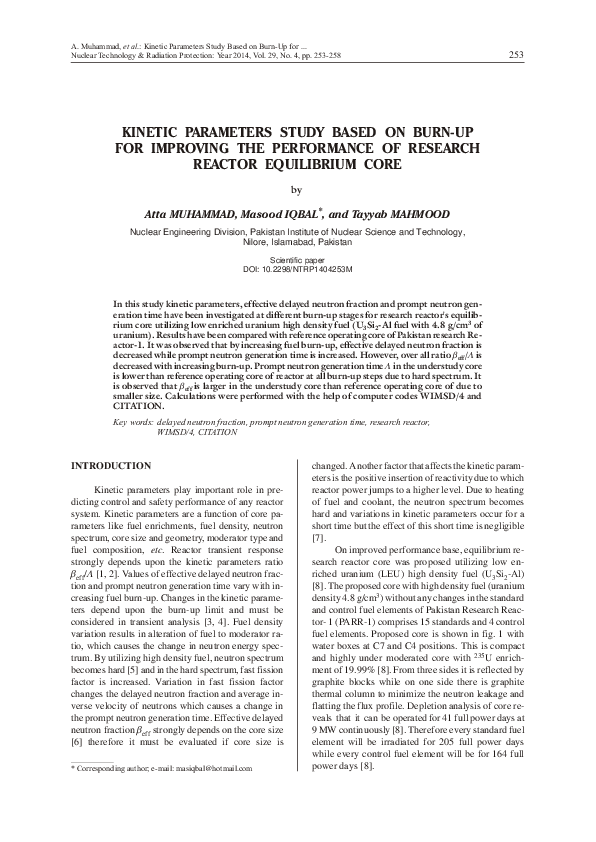 (PDF) Kinetic parameters study based on burn-up for improving the ...
