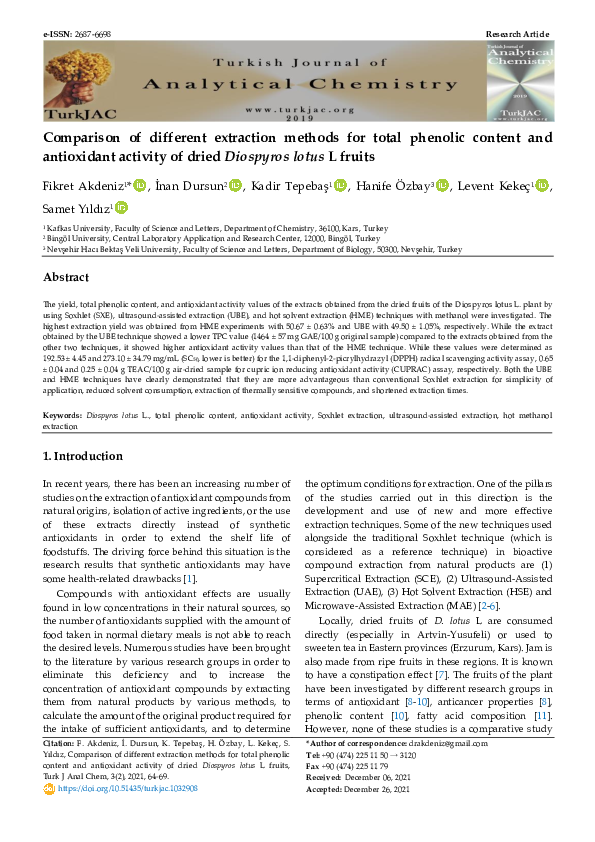 (PDF) Comparison of different extraction methods for total phenolic ...