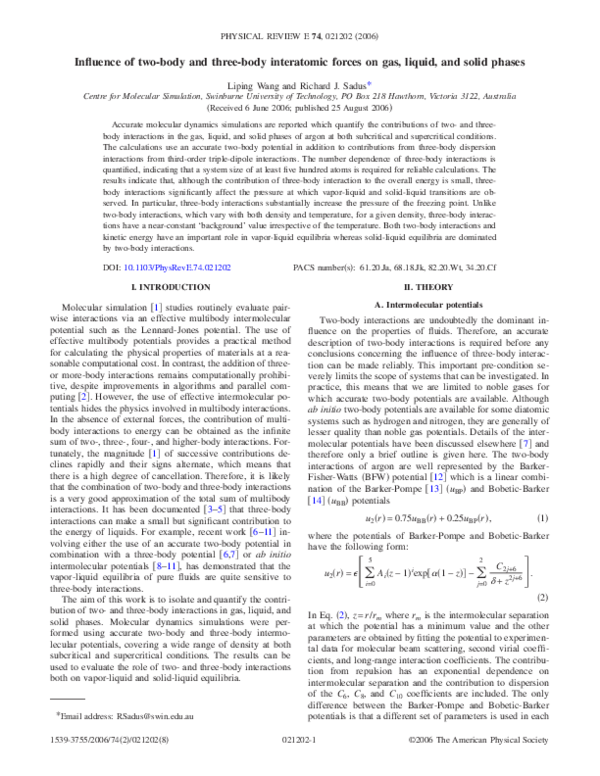 (PDF) Influence of two-body and three-body interatomic forces on gas ...