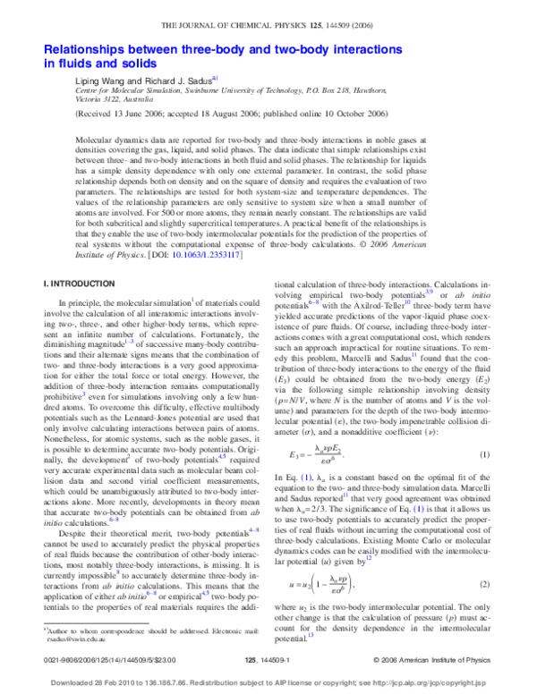 (PDF) Relationships between three-body and two-body interactions in ...