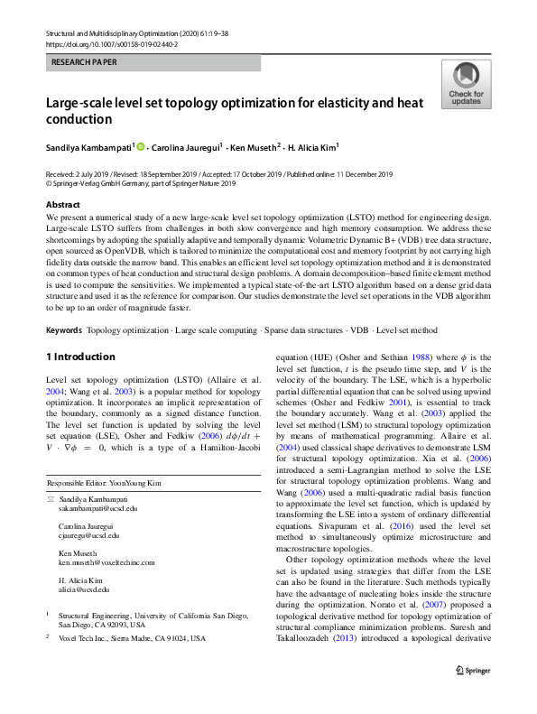 (PDF) Large-scale level set topology optimization for elasticity and ...