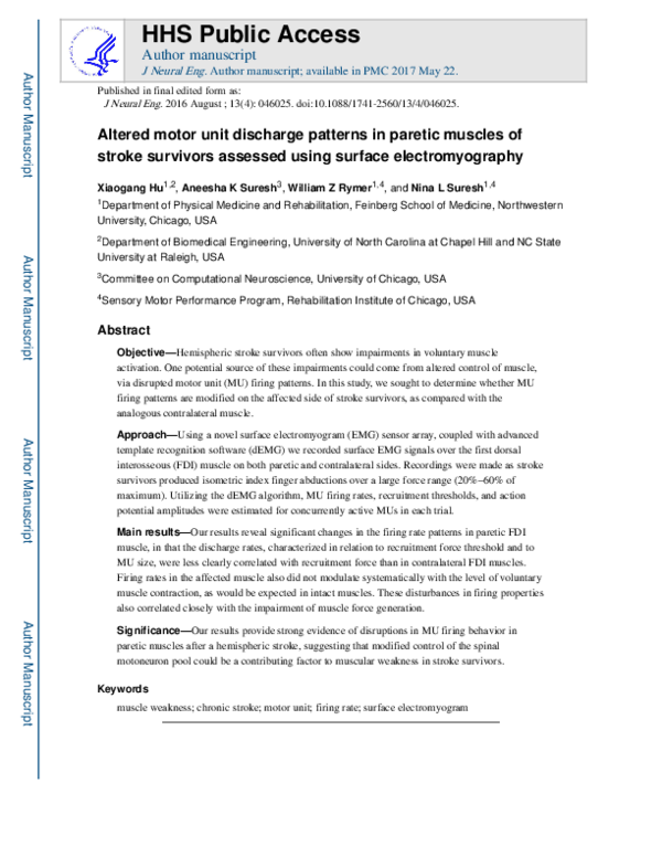 (PDF) Altered motor unit discharge patterns in paretic muscles of ...