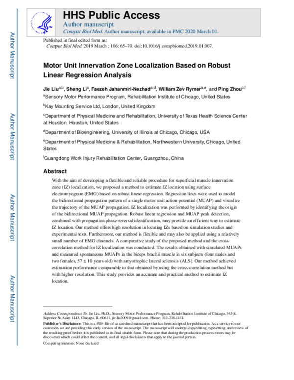 (PDF) Motor unit innervation zone localization based on robust linear regression analysis