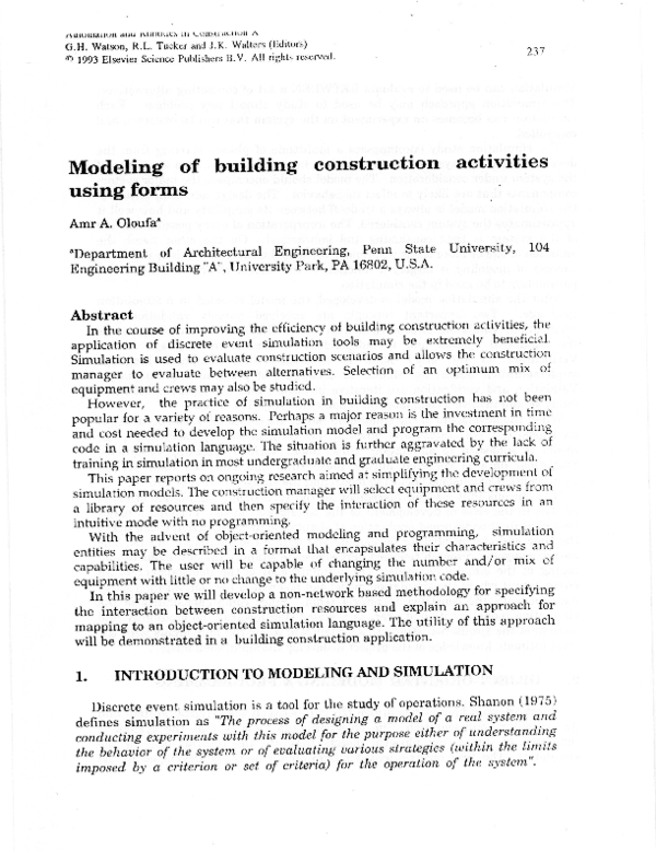 (PDF) Modeling of Building Construction Activities Using Forms