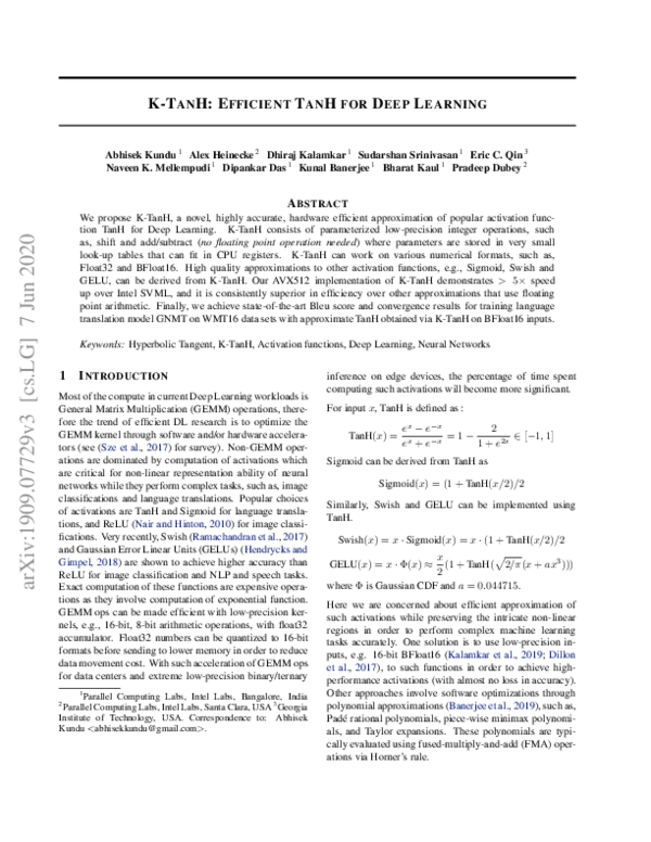 (PDF) K-TanH: Efficient TanH For Deep Learning