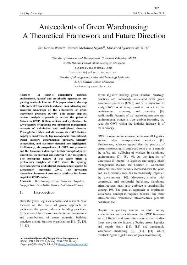 (PDF) Antecedents of Green Warehousing: A Theoretical Framework and ...