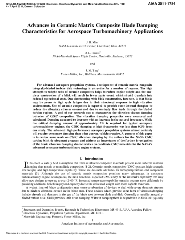 (PDF) Advances in Ceramic Matrix Composite Blade Damping ...