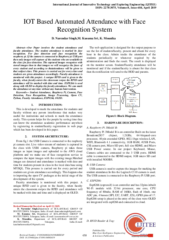 (PDF) IOT Based Automated Attendance with Face Recognition System