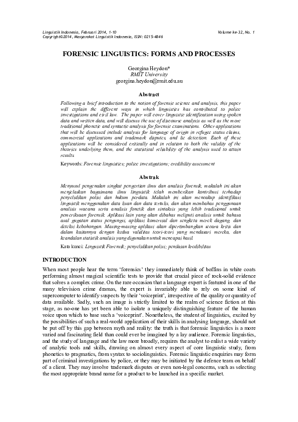(PDF) Forensic Linguistics: Forms and Processes