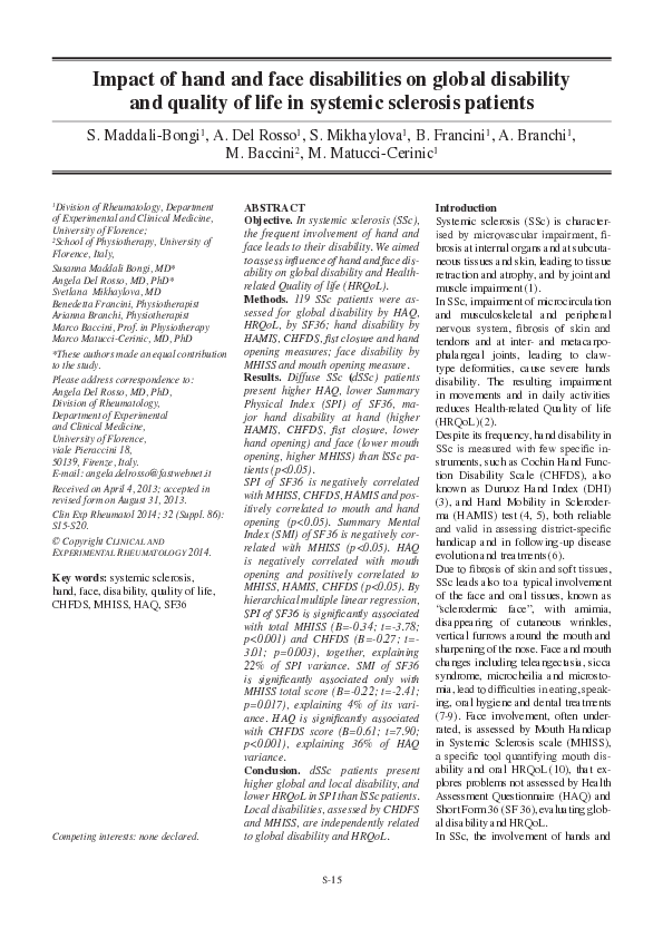 (PDF) Impact of hand and face disabilities on global disability and ...