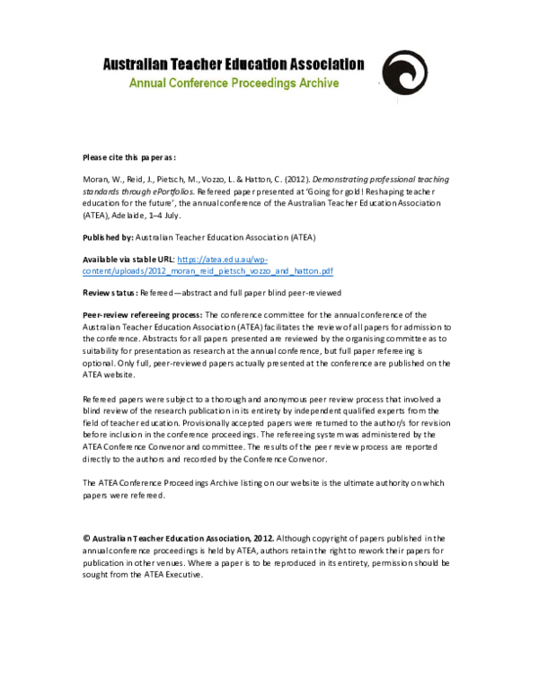 (PDF) Demonstrating professional teaching standards through ePortfolios