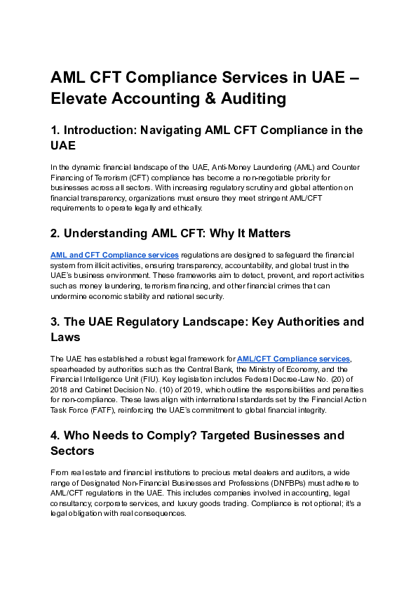 (PDF) AML CFT Compliance Services in UAE -Elevate Accounting & Auditing 1. Introduction ...