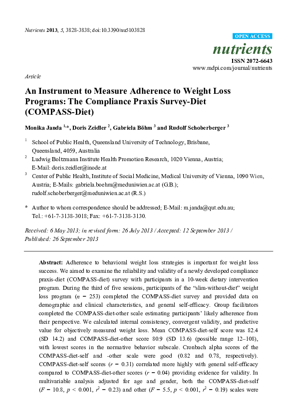 (PDF) An Instrument to Measure Adherence to Weight Loss Programs: The ...
