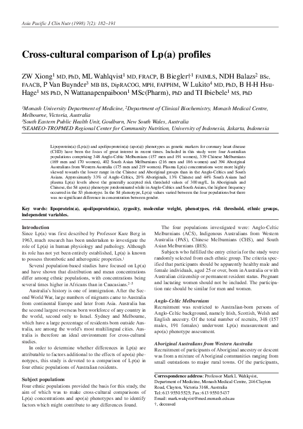 (PDF) Cross-cultural comparison of Lp(a) profiles