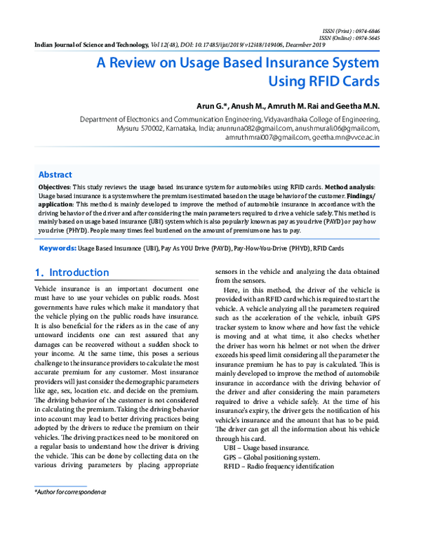 (PDF) A Review on Usage Based Insurance System Using RFID Cards