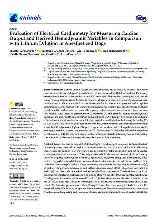 (PDF) Evaluation of Electrical Cardiometry for Measuring Cardiac Output ...
