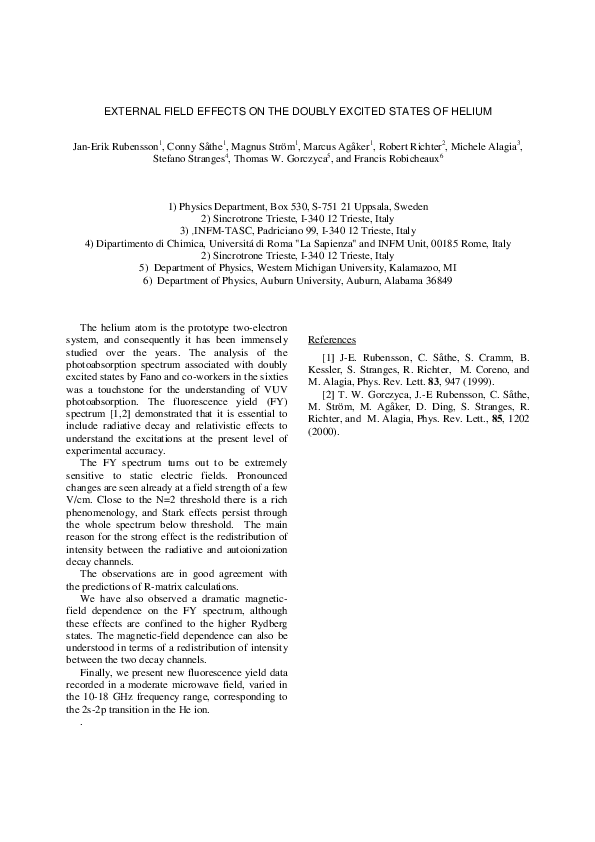 (PDF) External field effects on the doubly excited states of helium