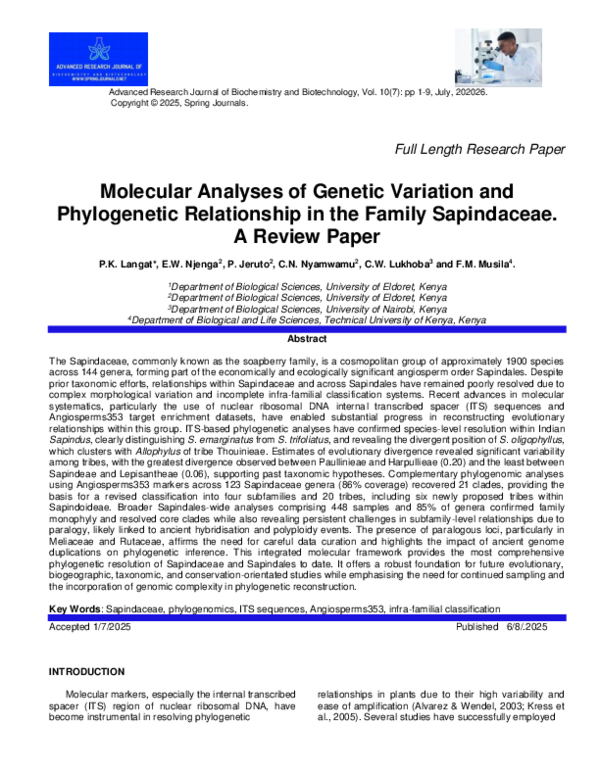 (PDF) Molecular Analyses of Genetic Variation and Phylogenetic ...