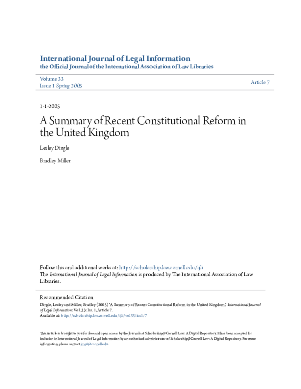 (PDF) A summary of recent constitutional reform in the United Kingdom