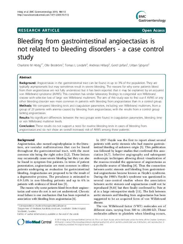 (PDF) Bleeding from gastrointestinal angioectasias is not related to ...