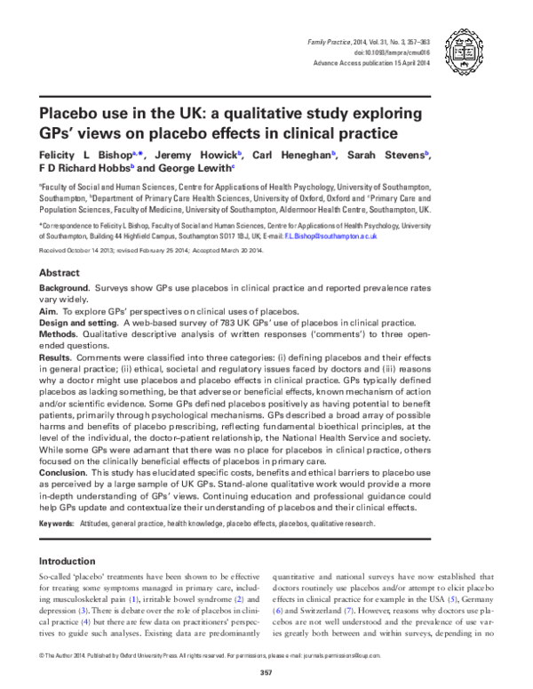(PDF) Placebo use in the UK: a qualitative study exploring GPs’ views ...