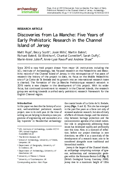 (PDF) Discoveries from La Manche: Five Years of Early Prehistoric ...