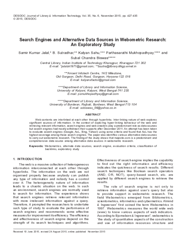 (PDF) Search Engines and Alternative Data Sources in Webometric ...