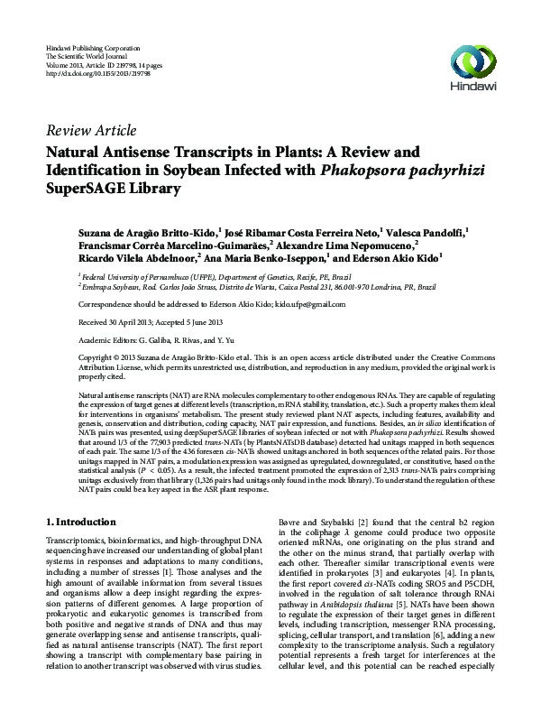 (PDF) Natural Antisense Transcripts in Plants: A Review and ...