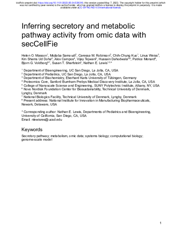 (PDF) Inferring secretory and metabolic pathway activity from omic data ...
