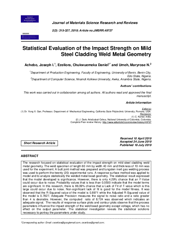 (PDF) Statistical Evaluation of the Impact Strength on Mild Steel ...