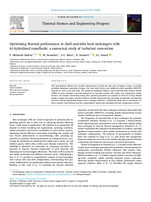 (PDF) Optimizing thermal performance in shell-and-tube heat exchangers with tri-hybridised ...