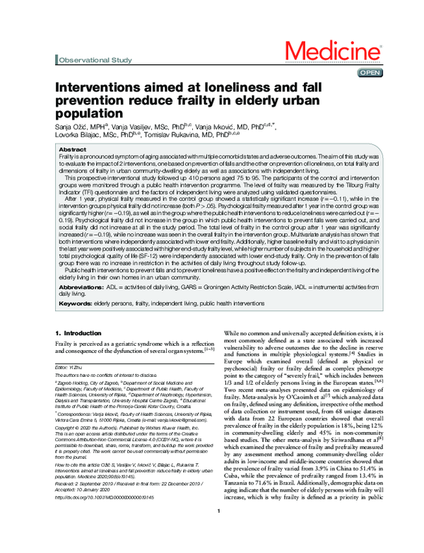 (PDF) Interventions aimed at loneliness and fall prevention reduce ...