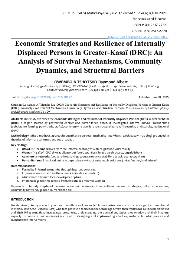 (PDF) Economic Strategies and Resilience of Internally Displaced ...