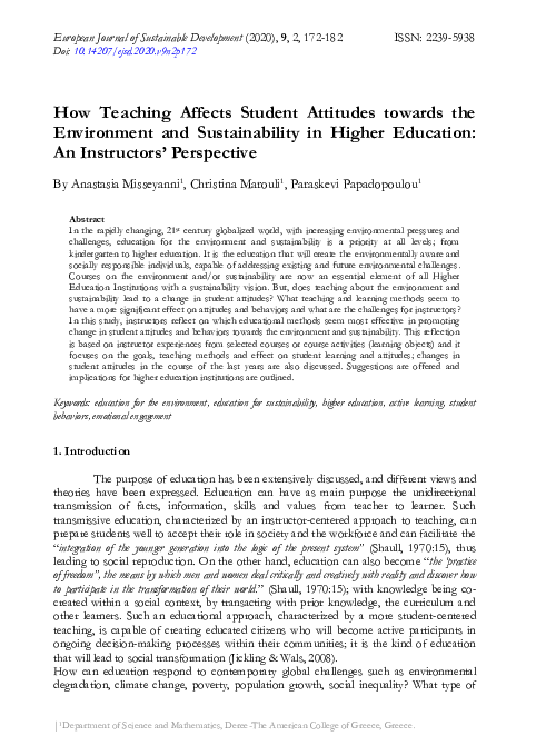 (PDF) How Teaching Affects Student Attitudes towards the Environment and Sustainability in ...