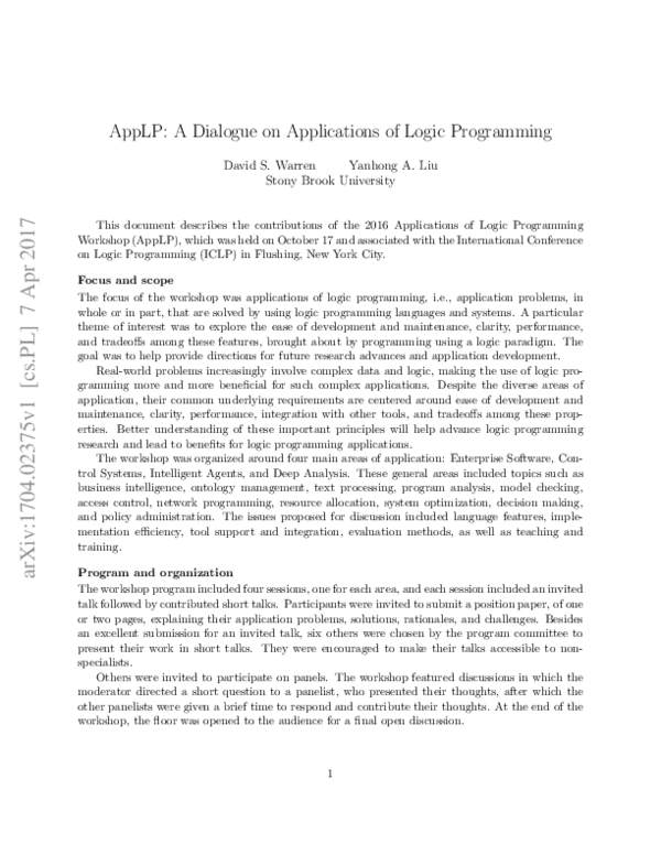 (PDF) AppLP: A Dialogue on Applications of Logic Programming