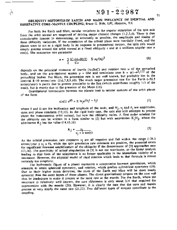 (PDF) Obliquity histories of Earth and Mars: Influence of inertial and ...