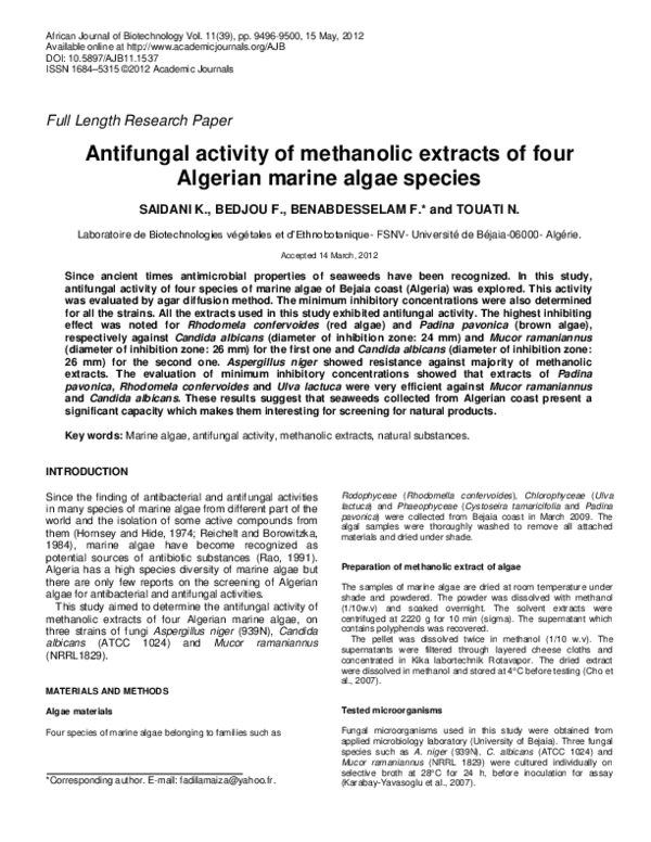 (PDF) Antifungal activity of methanolic extracts of four Algerian ...