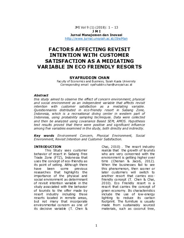 (PDF) Factors Affecting Revisit Intention with Customer Satisfaction as ...
