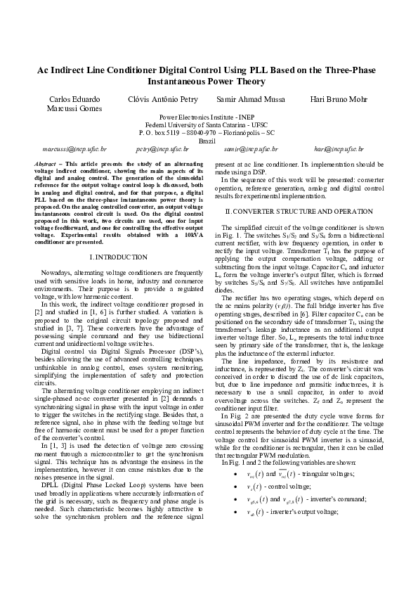 (PDF) Ac Indirect Line Conditioner Digital Control Using PLL Based on ...