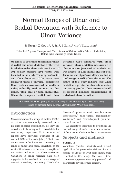 (PDF) Normal Ranges of Ulnar and Radial Deviation with Reference to ...
