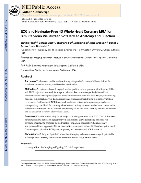 (PDF) ECG and navigator-free four-dimensional whole-heart coronary MRA ...