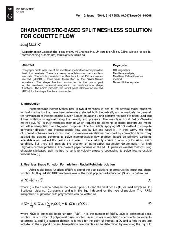 (PDF) Characteristic-Based Split Meshless Solution for Couette Flow