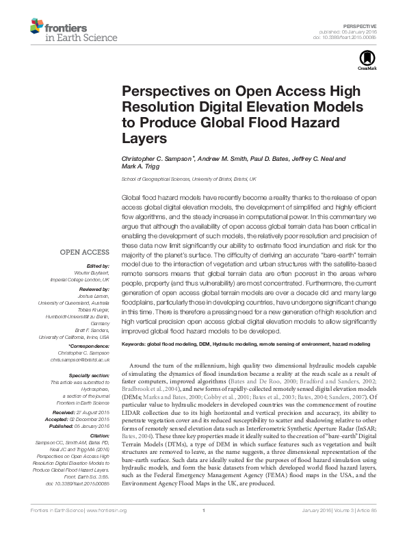 (PDF) Perspectives on Open Access High Resolution Digital Elevation ...