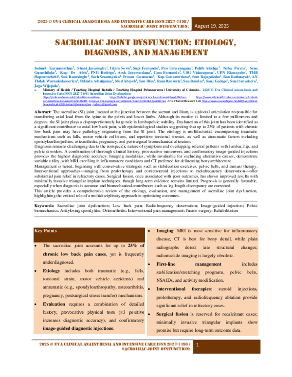 (PDF) Sacroiliac Joint Dysfunction Etiology Diagnosi, and Management