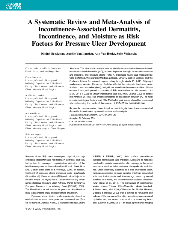 (PDF) A Systematic Review and Meta‐Analysis of Incontinence‐Associated ...
