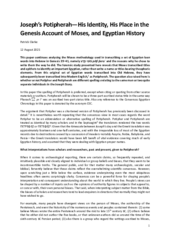(PDF) Joseph's Potipherah-His Identity, His Place in the Genesis ...