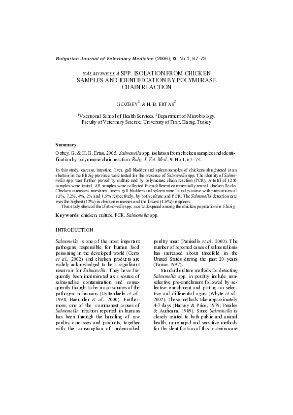 (PDF) Salmonella Spp. Isolation from Chicken Samples and Identification ...