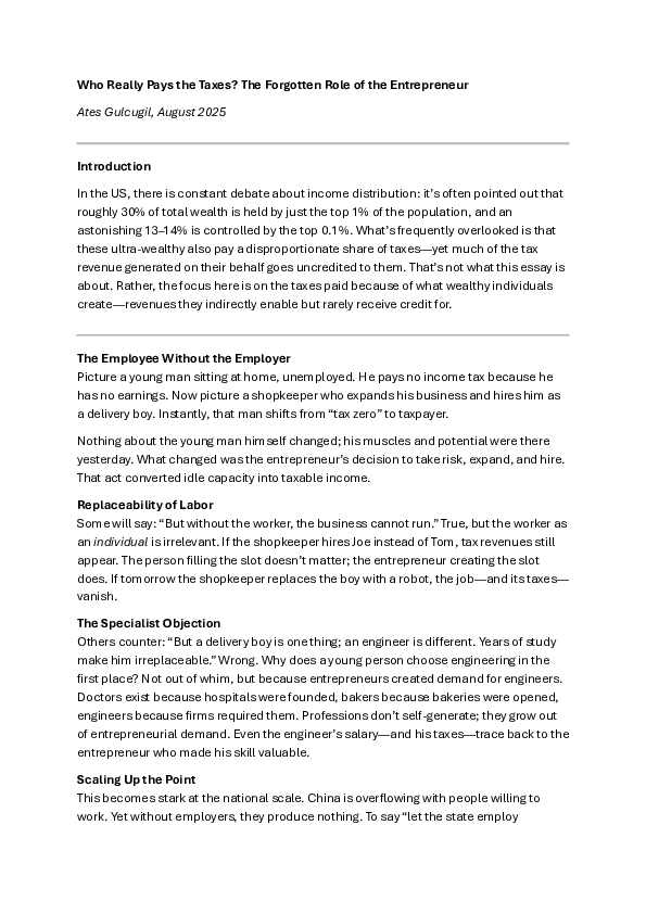 (PDF) Who Really Pays the Taxes? The Forgotten Role of the Entrepreneur