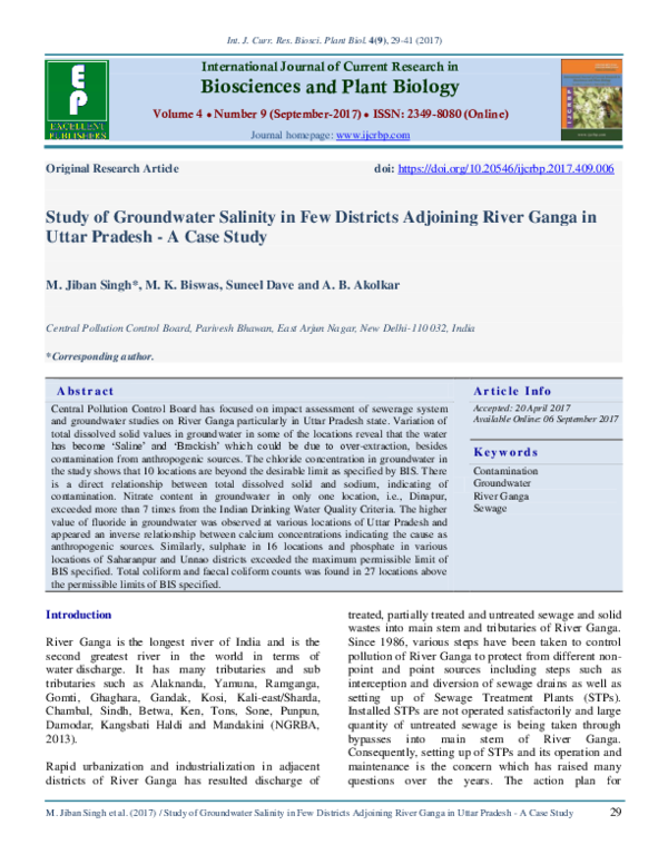(PDF) Study of Groundwater Salinity in Few Districts Adjoining River ...
